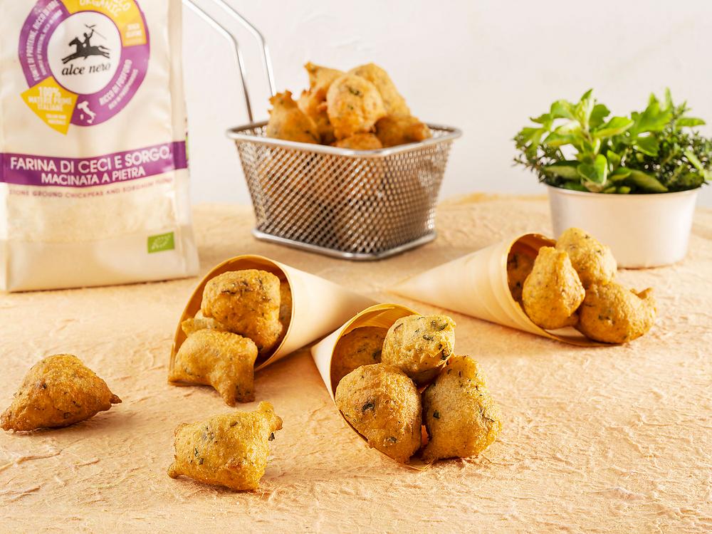 Chickpea and sorghum flour fritters with fresh herbs